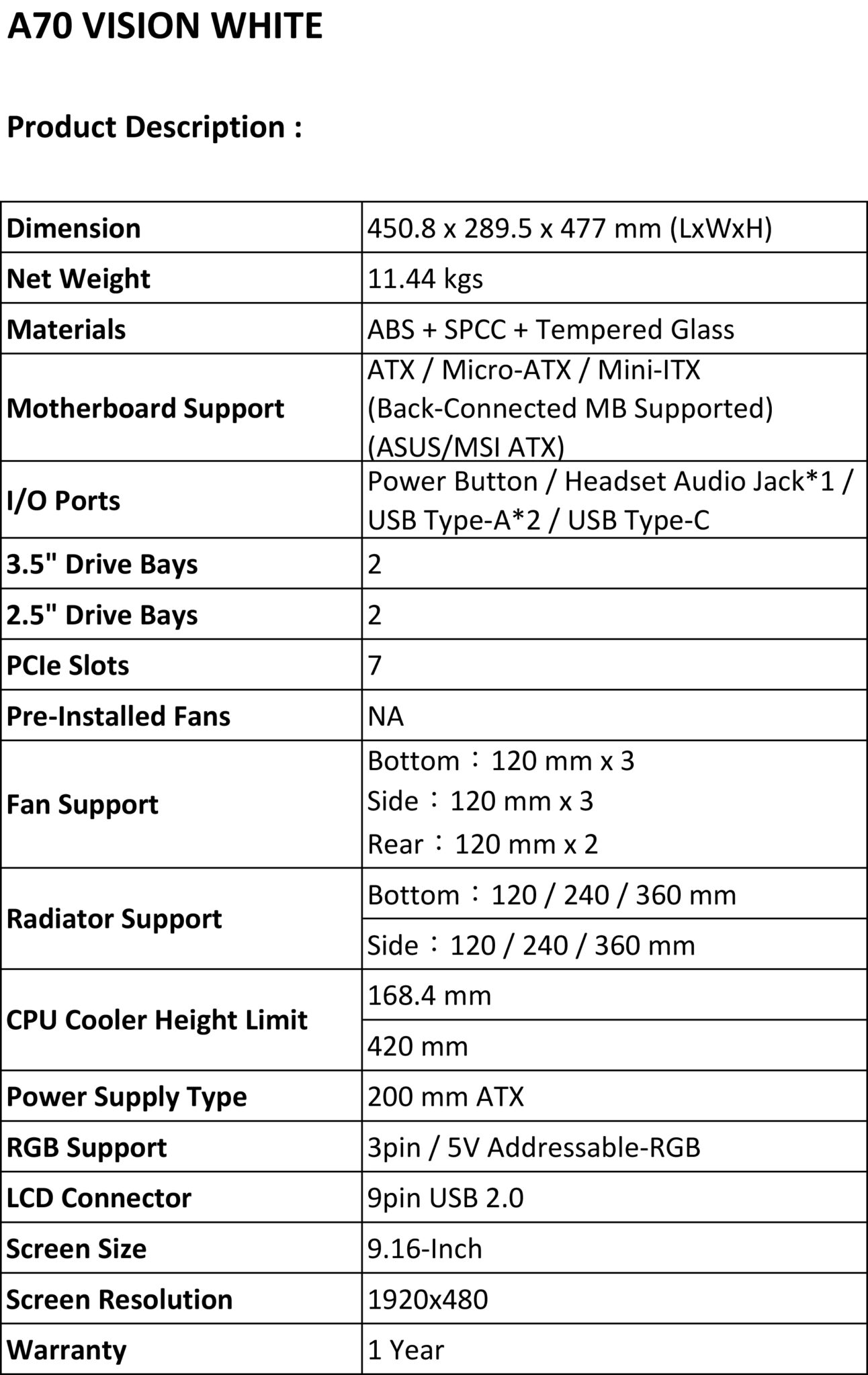 A70 VISION WHITE – Thermalright